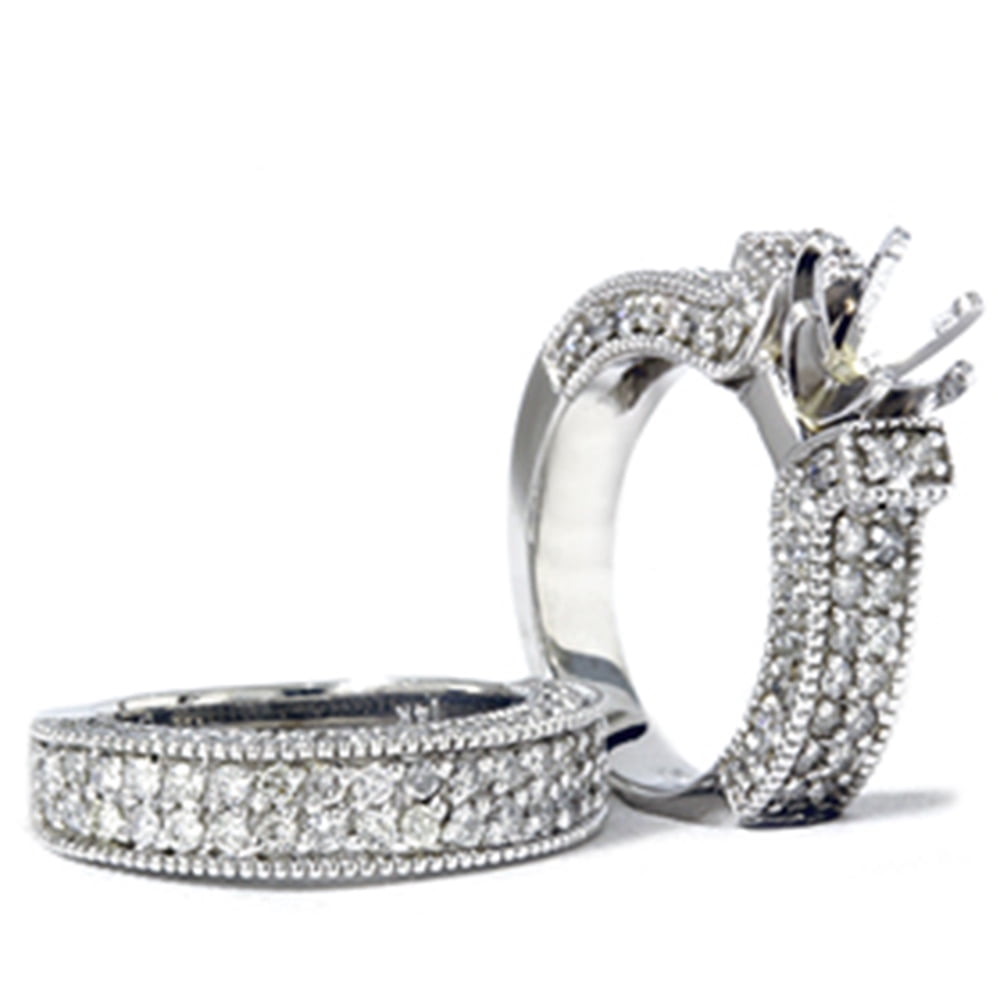 Pompeii 2ct Pave Diamond Engagement Mount Wedding Ring Set 14k White ...