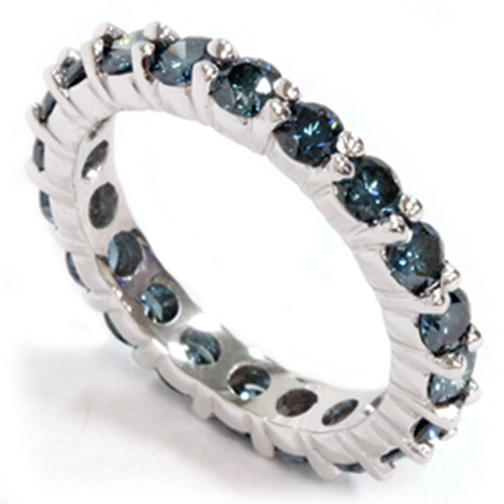 Pompeii 2ct Prong Blue Diamond Eternity Ring 14K White Gold (blue,I1 ...