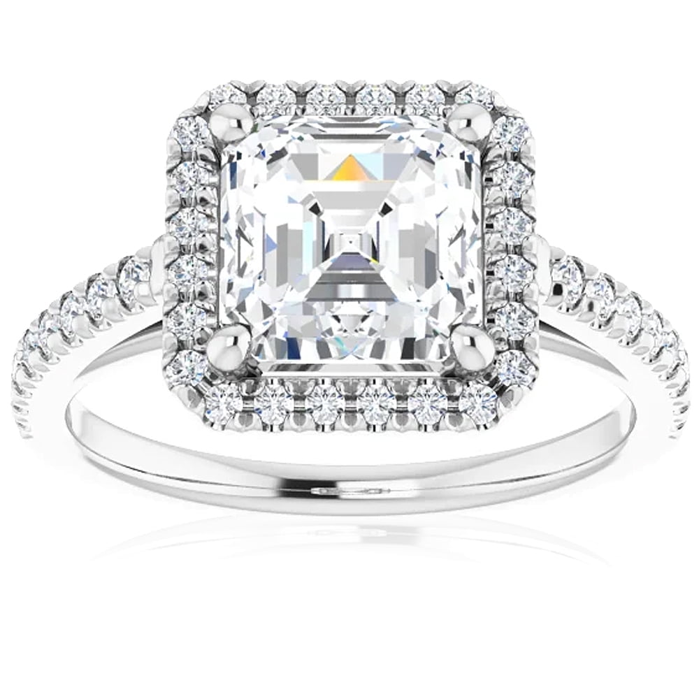 Pompeii 3 1/2Ct Asscher Cut Moissanite & Diamond Halo Engagement Ring in 10k Gold - Walmart.com