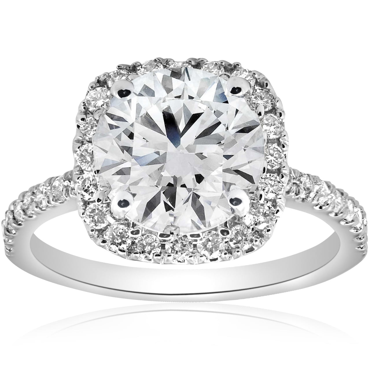 Pompeii 3 1/2Ct Diamond Cushion Halo Engagement Ring 14k White Gold Lab Grown (GH,VS1-VS2 ...