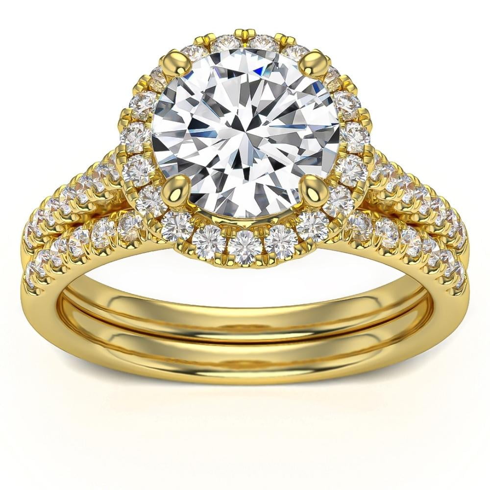 Pompeii 3 1/3Ct Halo Diamond Engagement Lab Grown Ring Set White Yellow or Rose Gold - Walmart.com