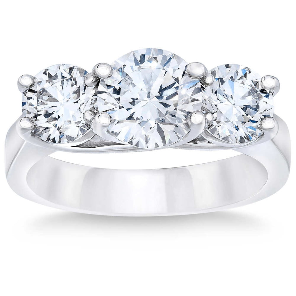 Pompeii 3 1/4Ct TW Round Diamond Three Stone Engagement Ring 14k White ...
