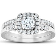 Pompeii 3/4ct 3-Stone Pave Cushion Halo Diamond Engagement Ring Vintage 10k White Gold - Walmart.com