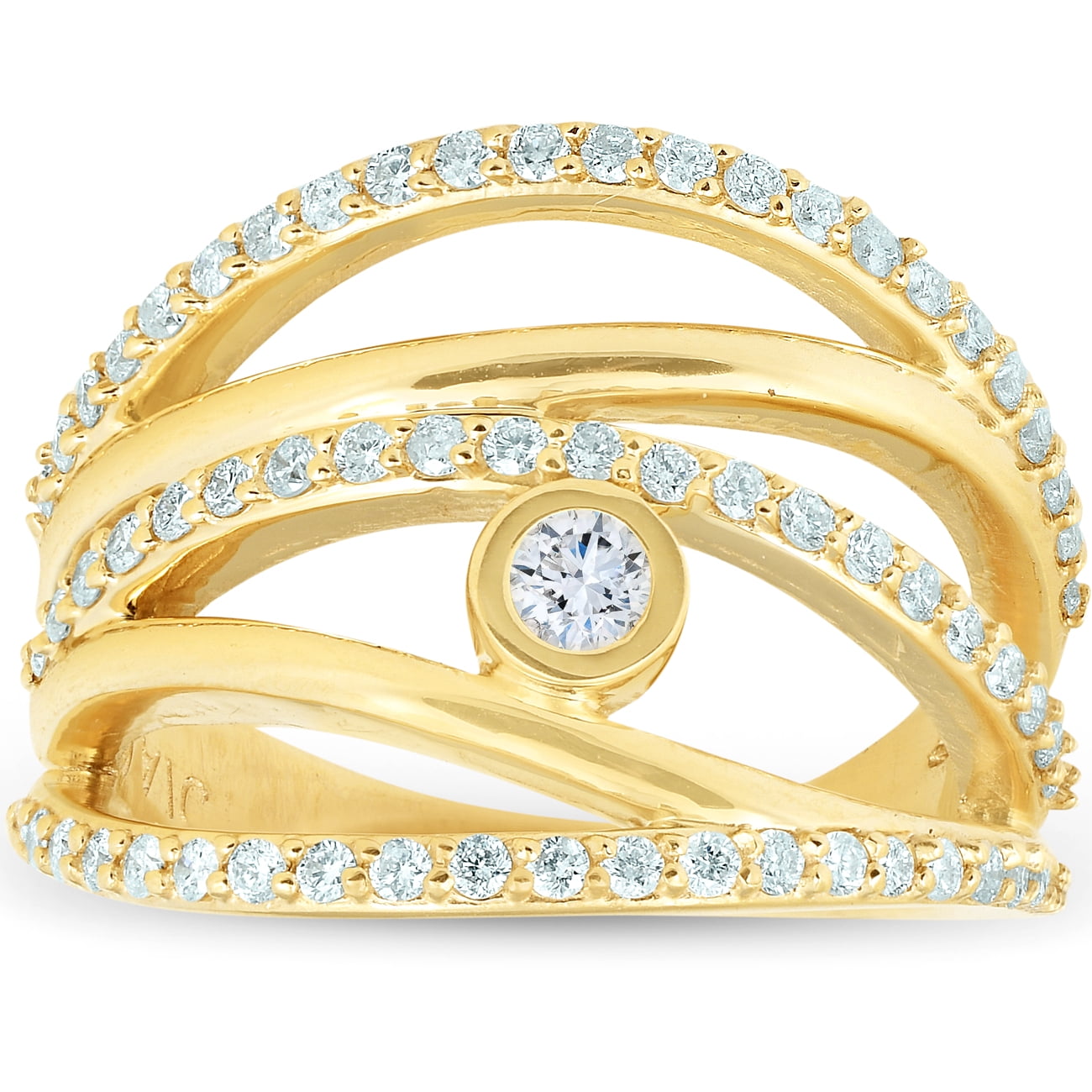 Pompeii 3/4 Ct Diamond Multi Row Diamond Ring 10k Yellow Gold Womens ...