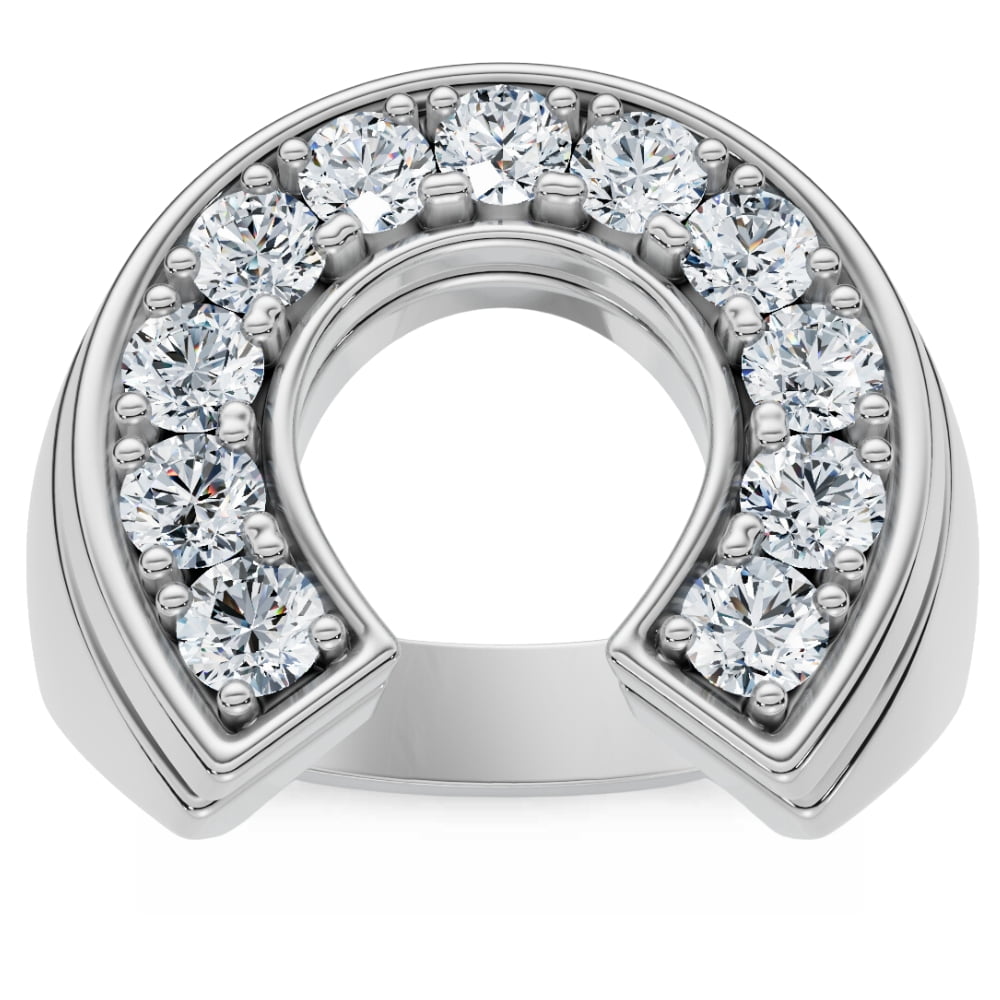 Pompeii 3/4 Ct Men's Diamond Horseshoe Lucky Pinkie Ring 10k White Gold ...
