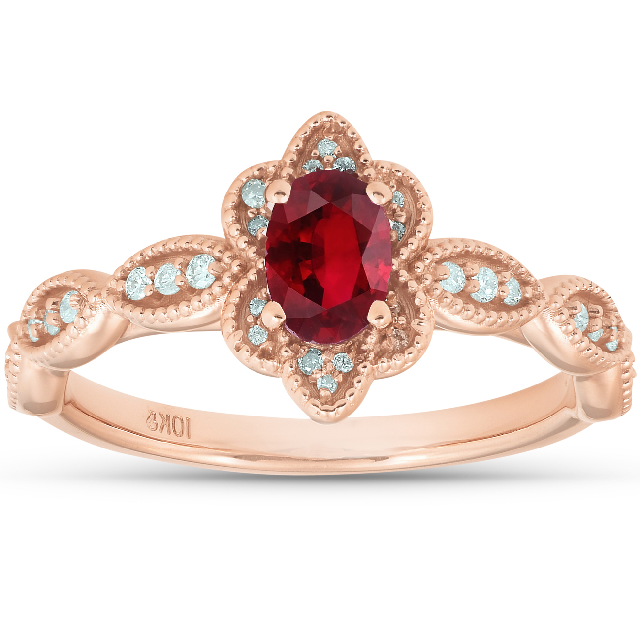 Pompeii 3/4 Ct Oval Genuine Ruby & Diamond Halo Anniversary Engagement ...