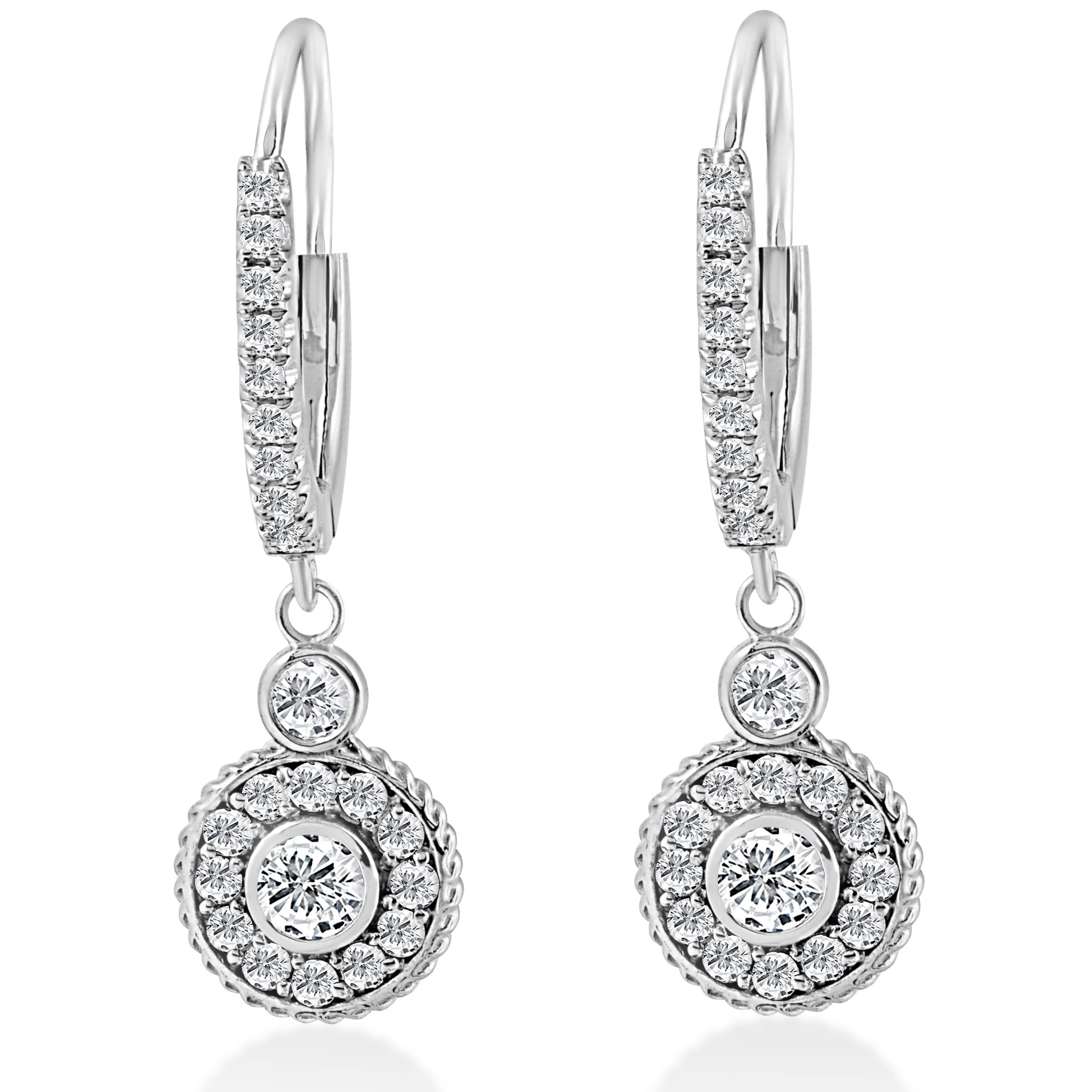 Pompeii 3/4 Dangle Diamond Halo Hoops 14k White Gold 1" tall Lab Grown ...