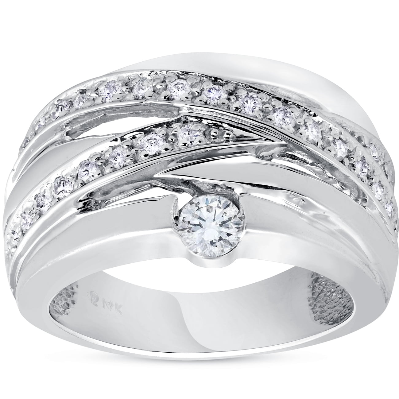 Pompeii 3/4 ct Diamond Womens Wide Solitaire Right Hand Ring 14k White ...