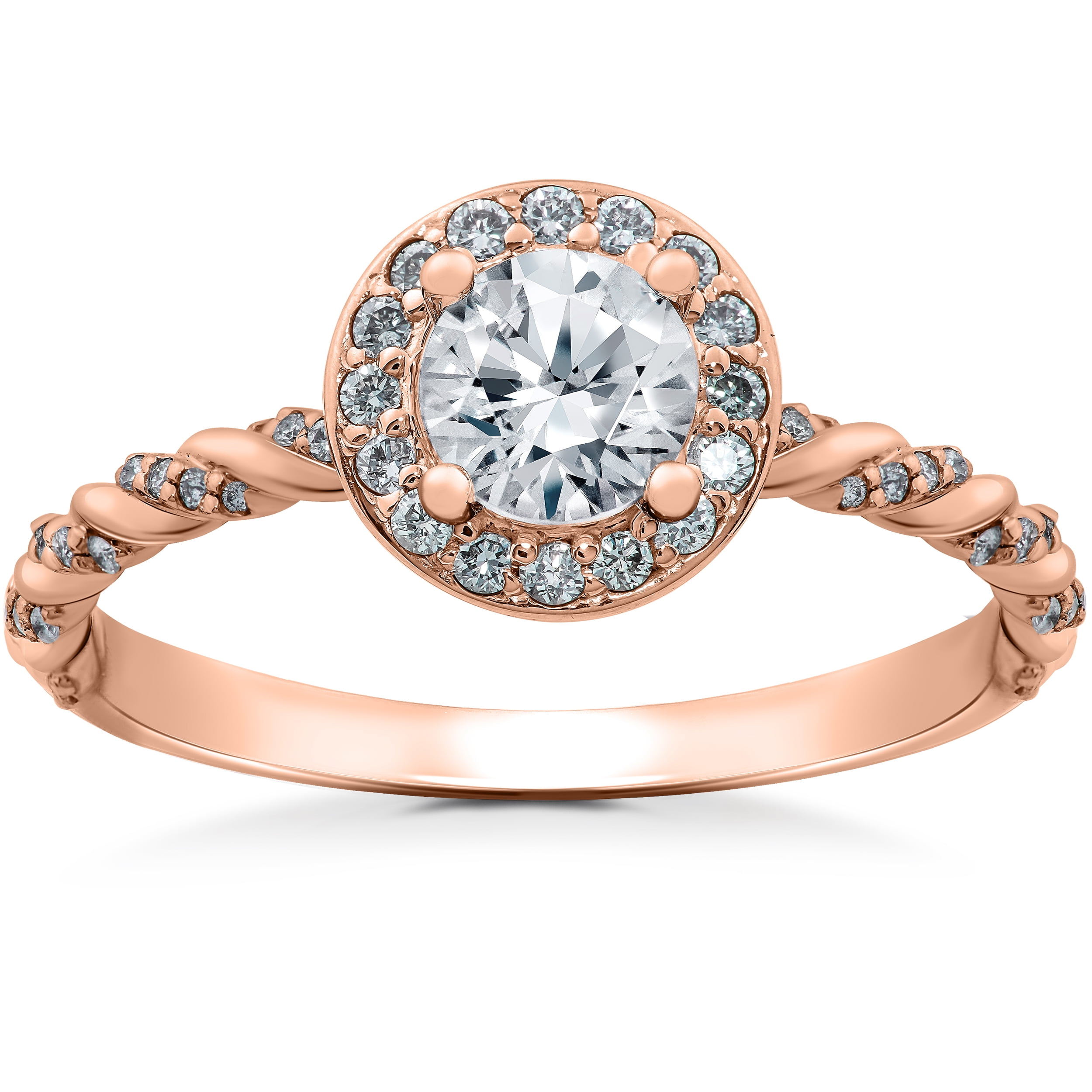 Pompeii 3/4 ct Lab Grown Diamond McKenna Halo Engagement Ring 14k White, Yellow, Rose Gold ...