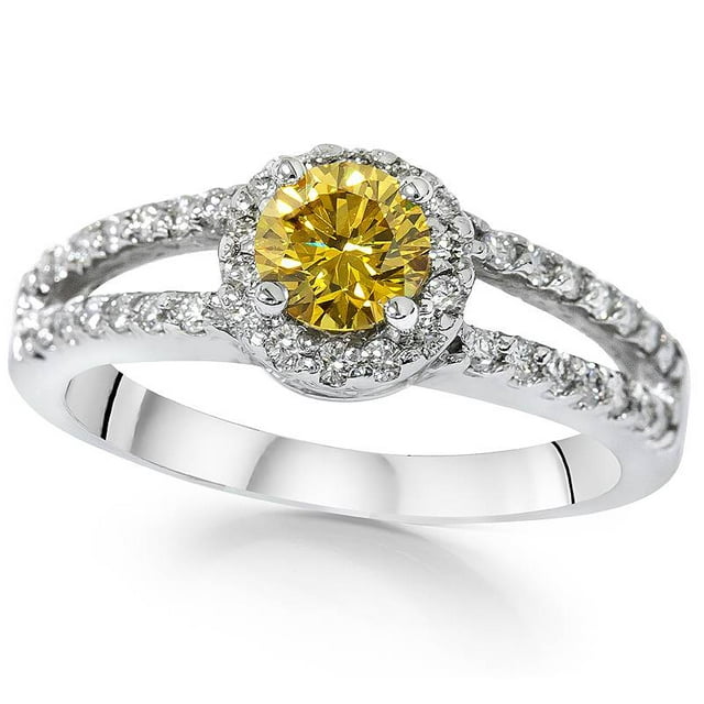 Pompeii 3/4Ct Yellow Color Lab Grown Diamond Halo Split Shank ...
