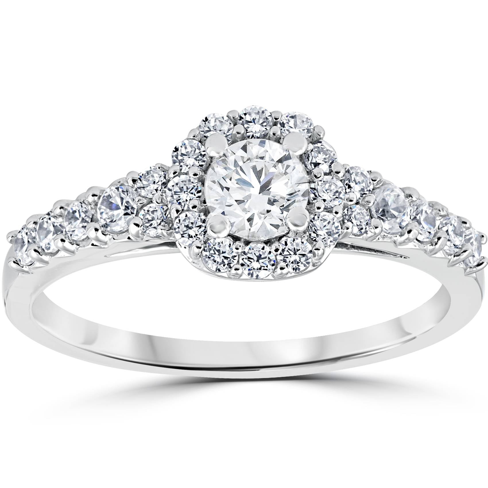 Pompeii 3/4CT Cushion Halo Round Diamond Engagement Ring 14K White Gold (H/I,I1-I2) - Walmart.com