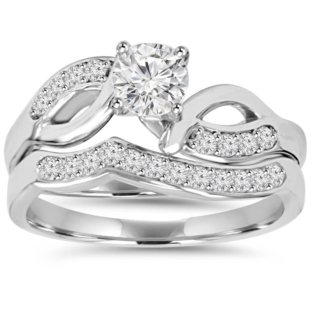 Pompeii 3/4CT Diamond Engagement Wedding Ring Set 10K White Gold (H/I ...