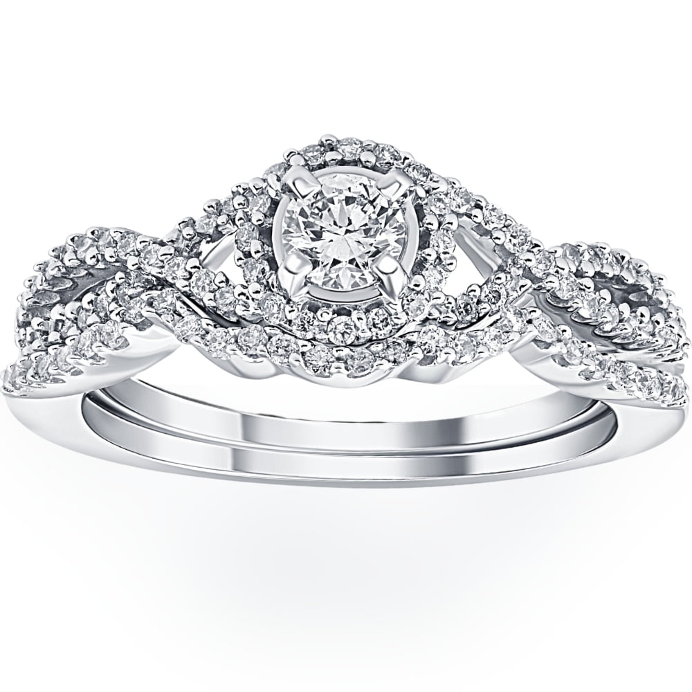 Pompeii 3/4CT Diamond Halo Infinity Engagement Wedding Ring Set 14k ...