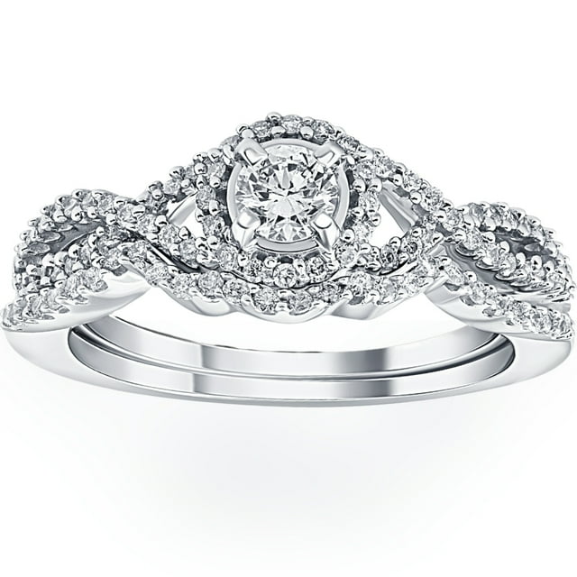 Pompeii 3/4CT Diamond Halo Infinity Engagement Wedding Ring Set 14k White Gold Lab Grown ...