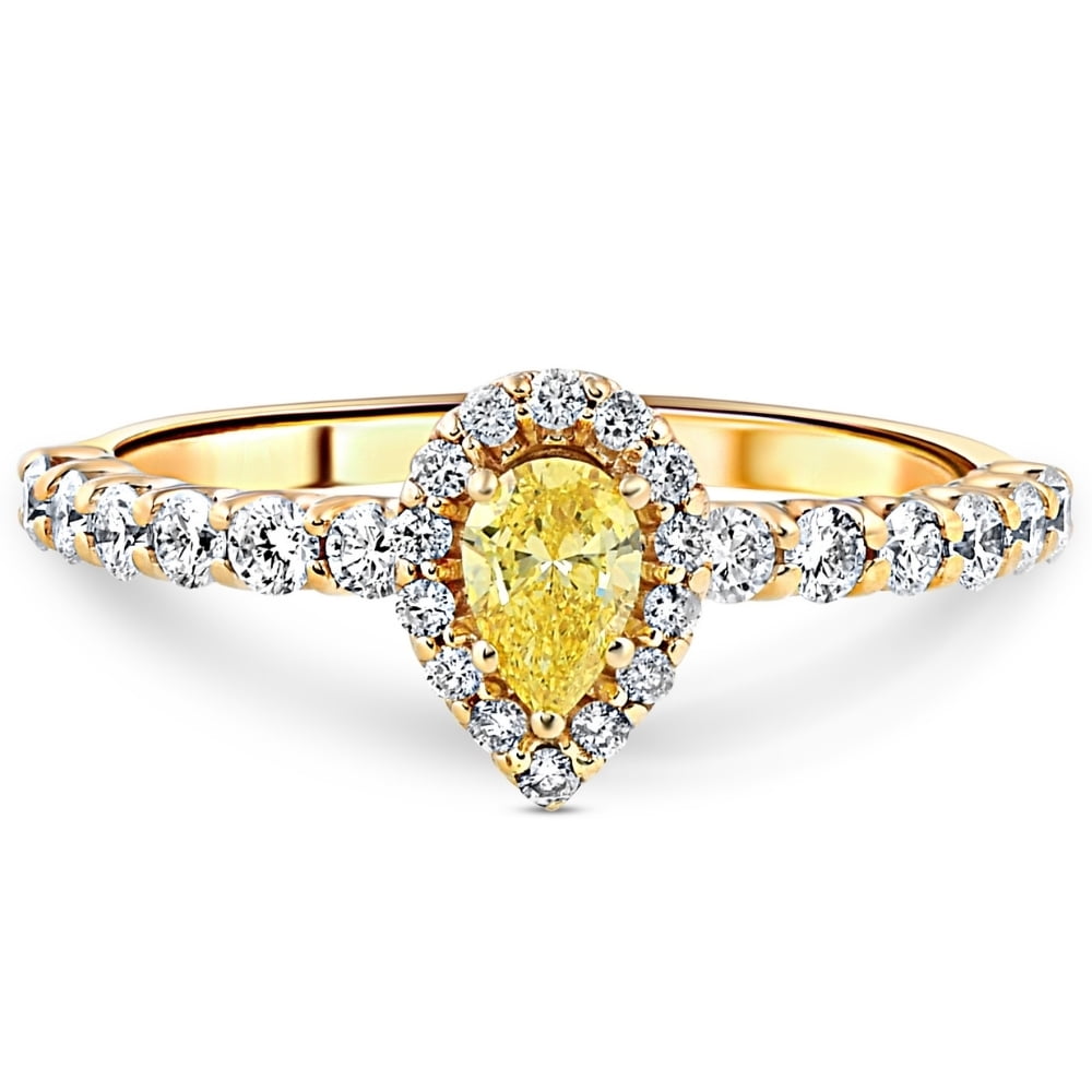 Pompeii 3/4CT Fancy Yellow Pear Lab Grown Diamond Halo Engagement Ring ...