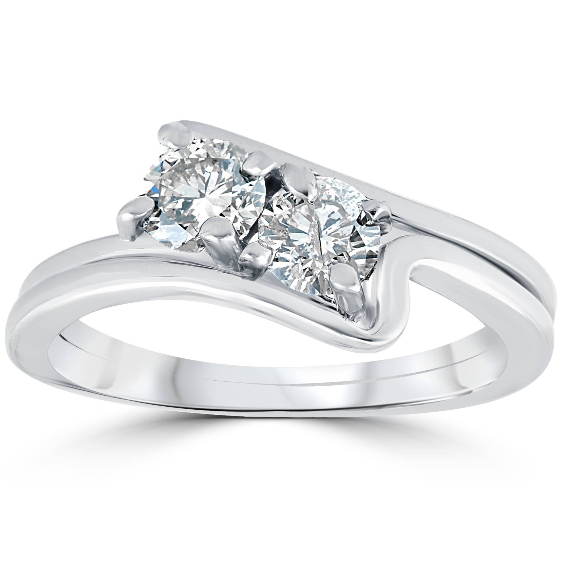 Pompeii 3/4CT Two Stone Diamond Forever Us Engagement Ring Set 10K White Gold (I/J,I1-I2 ...