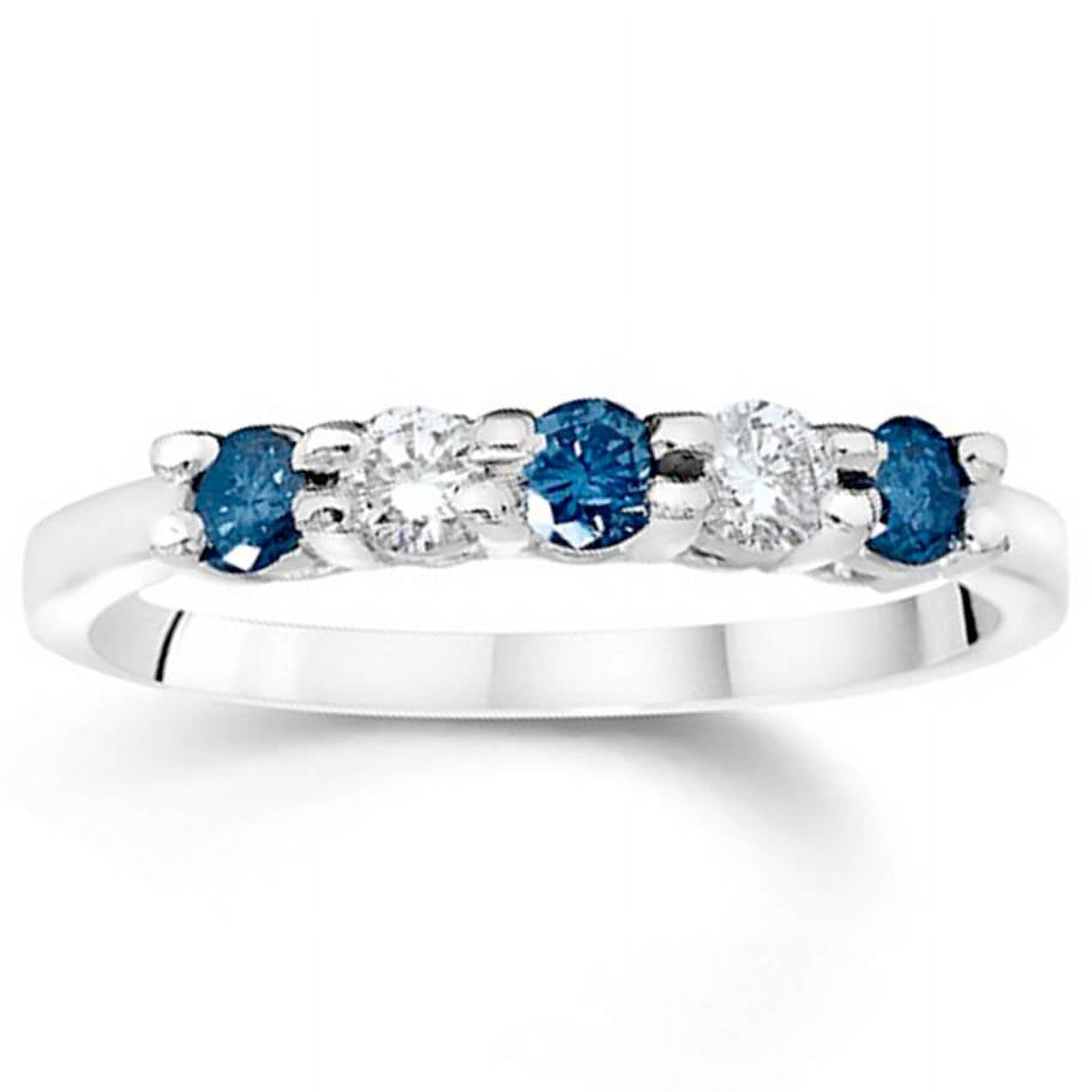 Pompeii 3/4Ct Blue & White Diamond Five Stone Wedding Ring in White ...