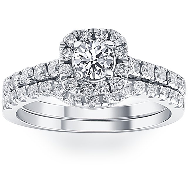 Pompeii 3/4Ct Cushion Halo Diamond Engagement Wedding Ring Set White Gold Lab Grown - Walmart.com