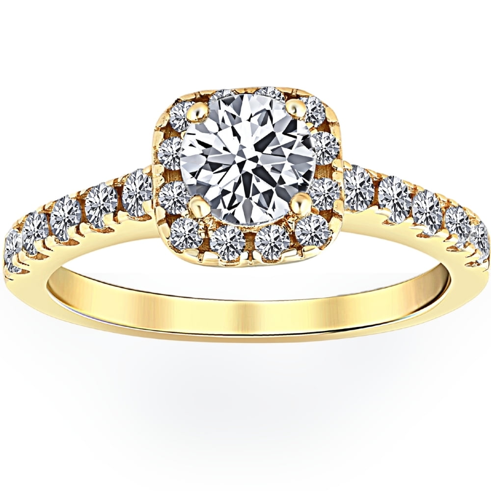 Pompeii 3/4Ct Diamond Cushion Halo Engagement Ring 10k Yellow Gold (K,I2-I3) - Walmart.com