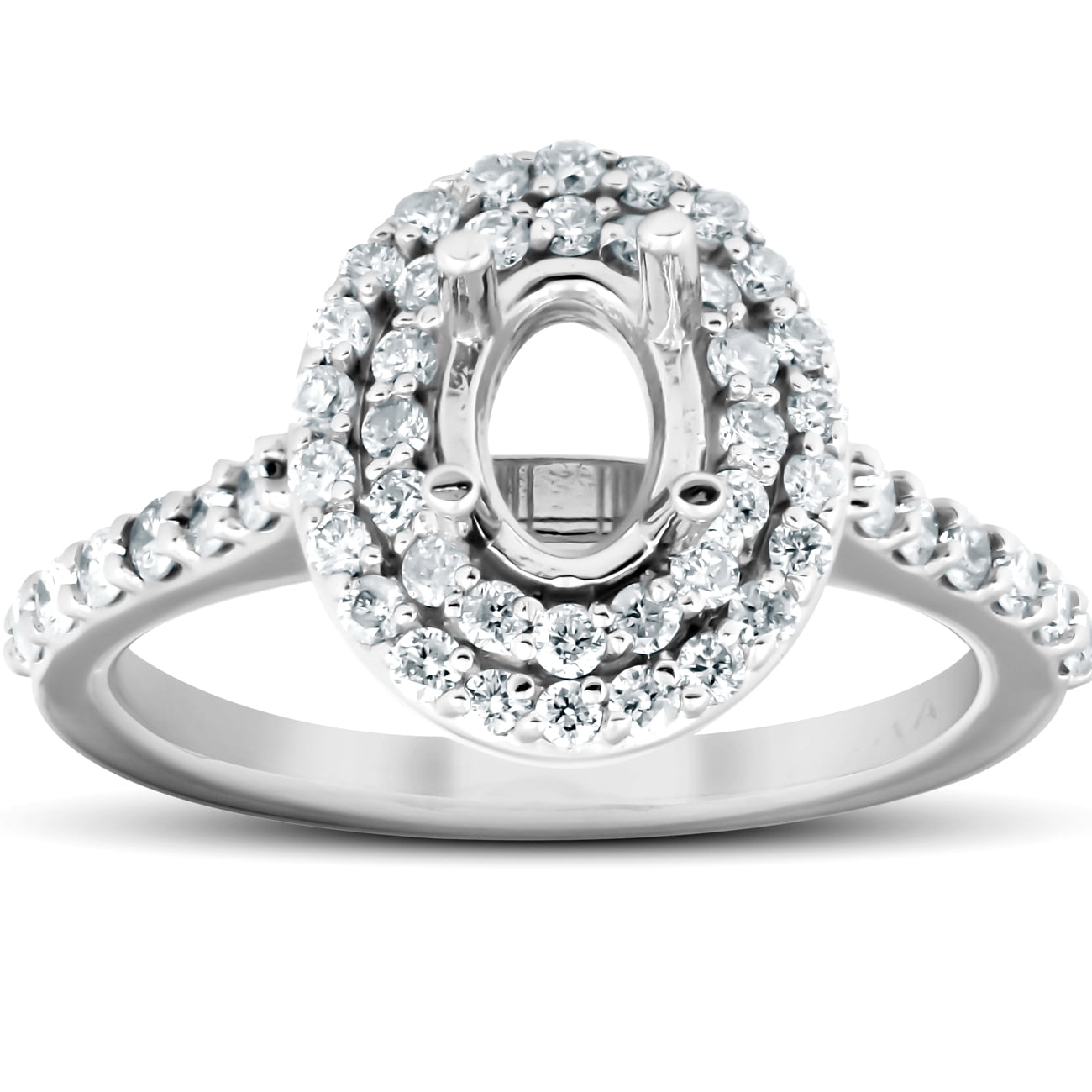 Pompeii 3/4Ct Double Halo Diamond Engagement Ring Oval Setting Semi ...