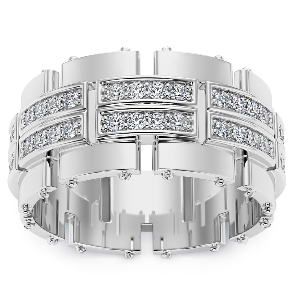 Pompeii 3/4Ct Men's Round Cut Diamond 10MM Wide Ring Wedding Band 10k ...