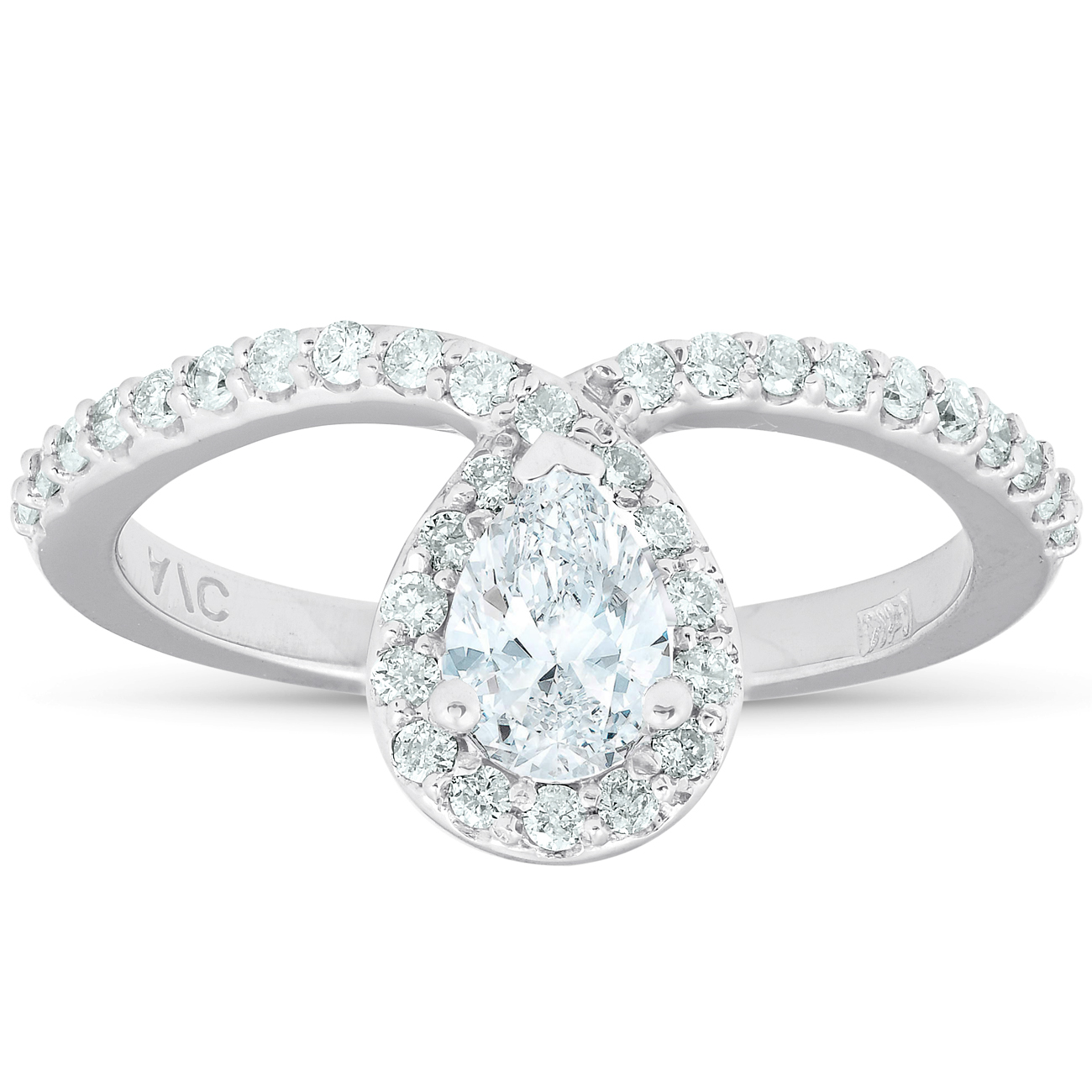 Pompeii 3/4Ct Pear Shape Halo Diamond Twist Engagement Ring 14k White ...