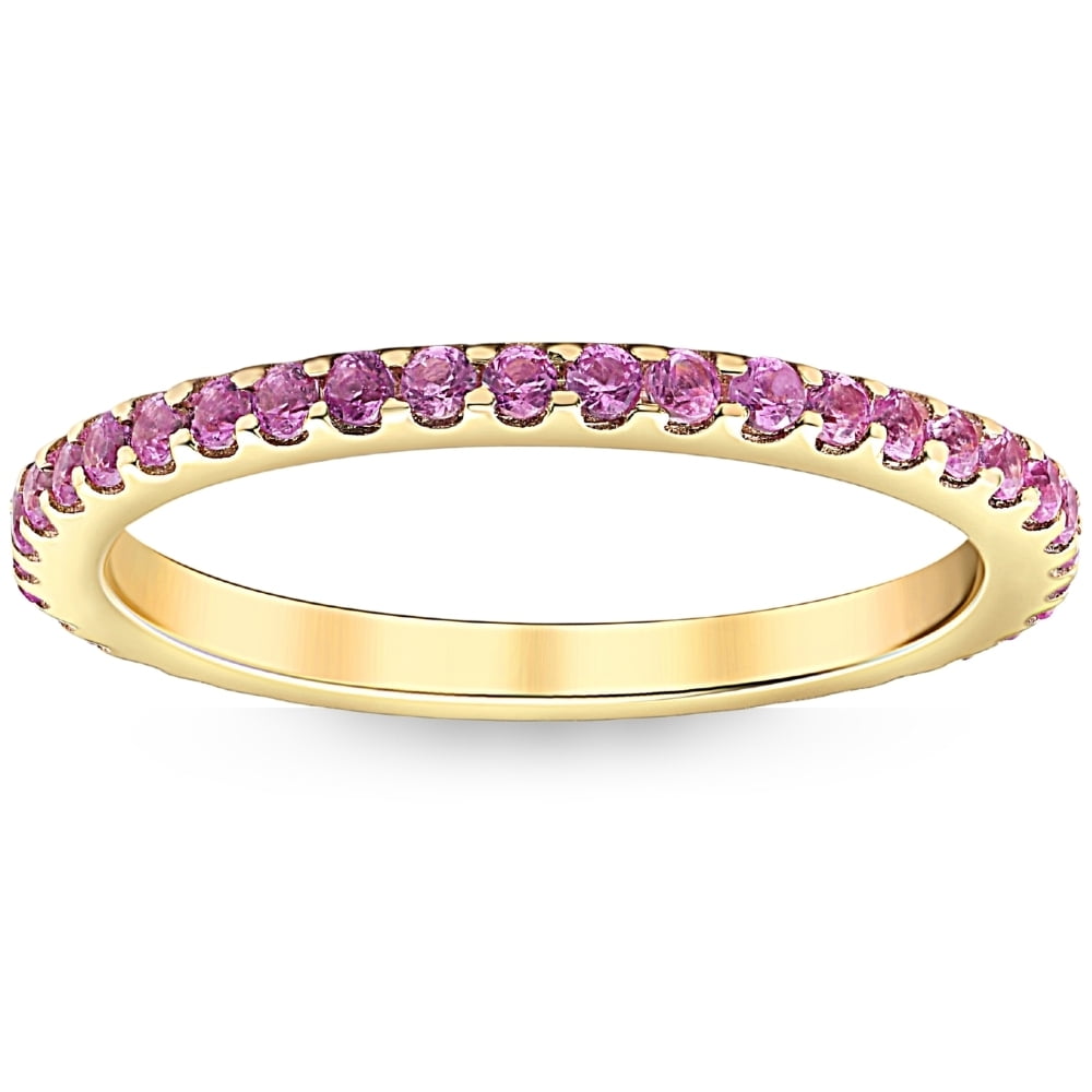 Pompeii 3/4Ct Pink Sapphire Stackable Ring Wedding Band 10k Yellow Gold ...