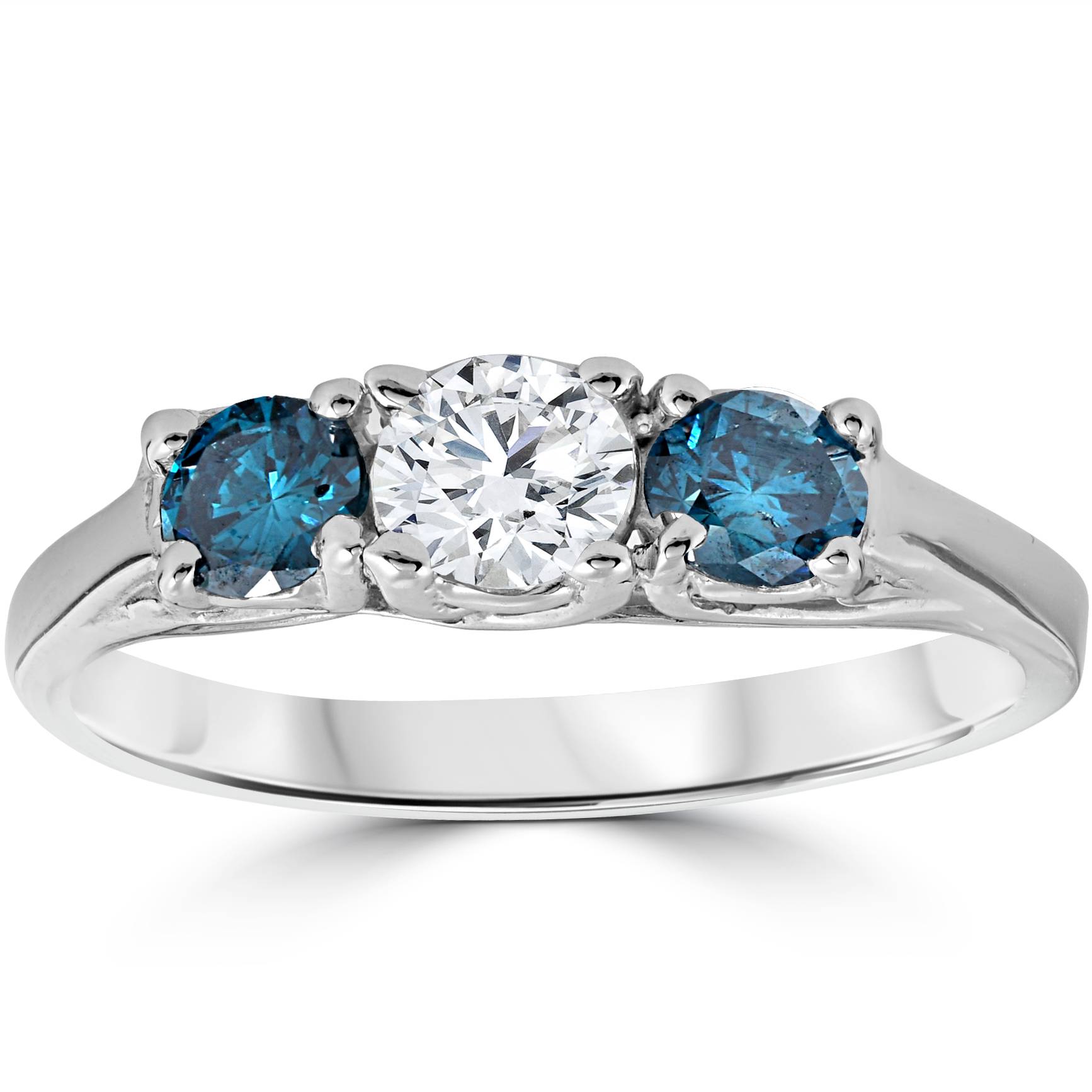 Pompeii 3/4ct 3 Stone Blue & White Diamond Trellis Engagement Ring 14K ...
