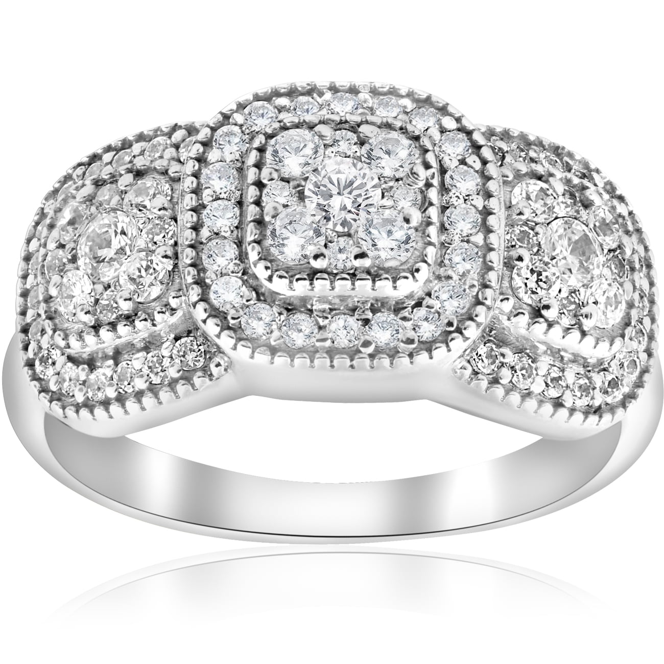 Pompeii 3/4ct 3-Stone Pave Cushion Halo Diamond Engagement Ring Vintage ...