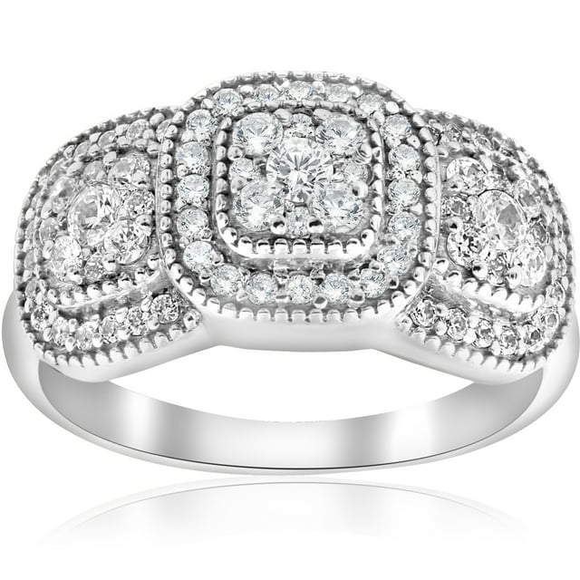 Pompeii 3/4ct 3-Stone Pave Cushion Halo Diamond Engagement Ring Vintage 10k White Gold - Walmart.com