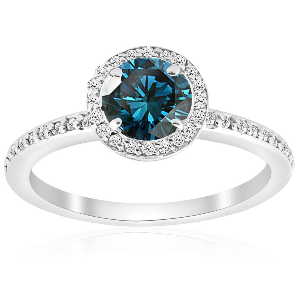 Pompeii 3/4ct Blue Diamond Halo Ring 14K White Gold (G/H,I1-I2 ...