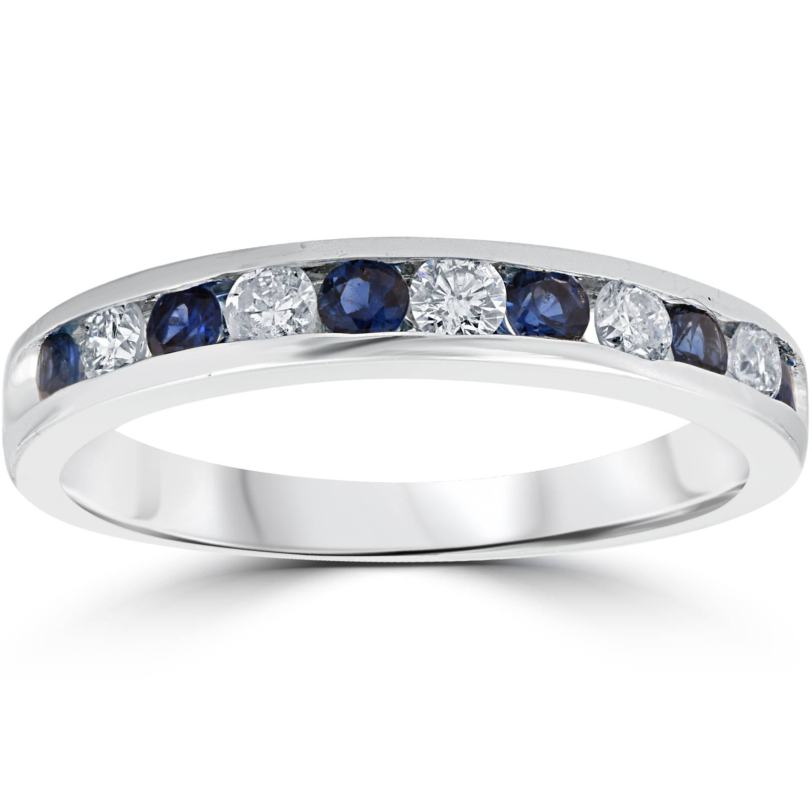 Pompeii 3/4ct Blue Sapphire & Diamond Channel Set Ring 14K White Gold ...