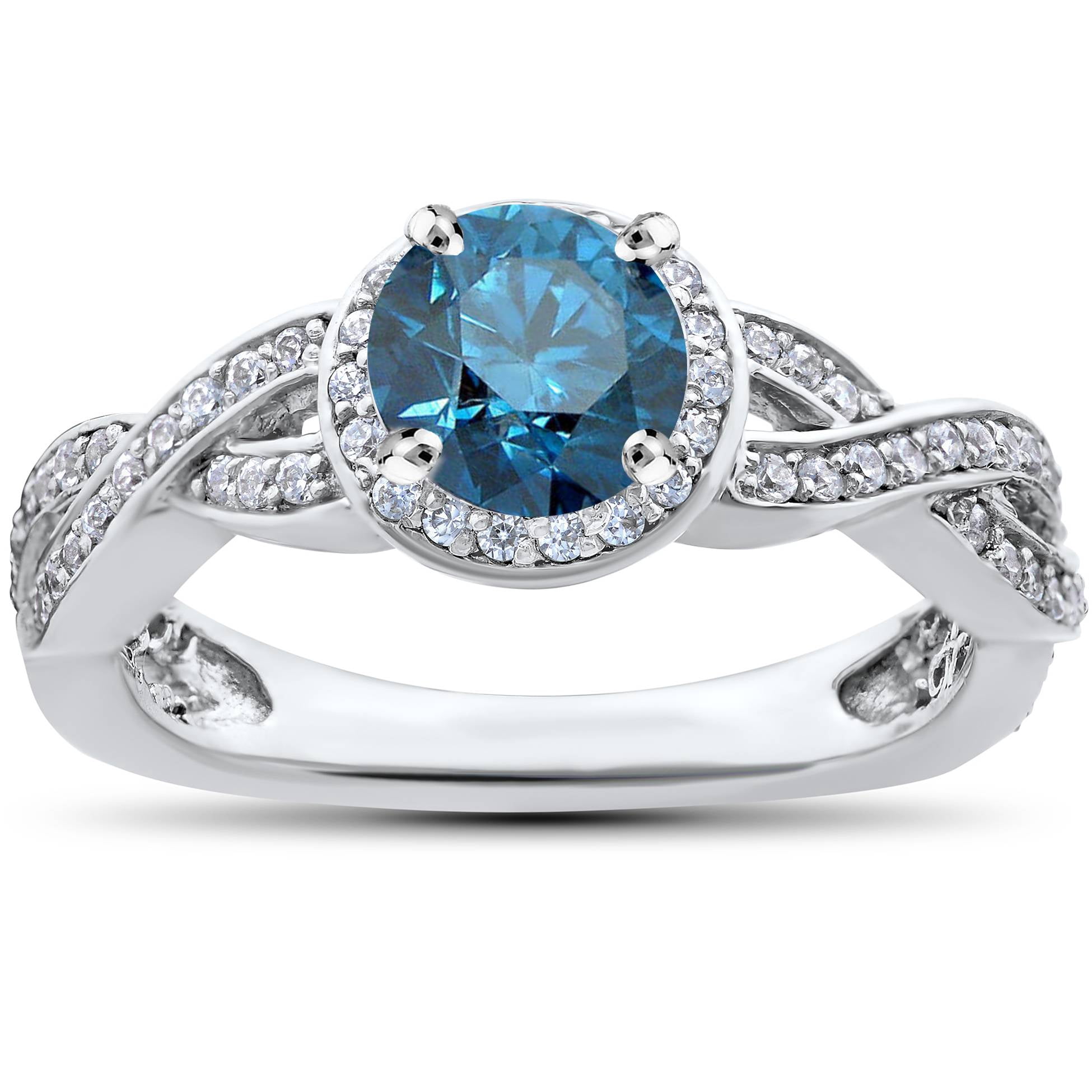 Pompeii 3/4ct Blue & White Diamond Halo Infinity Engagement Ring 14K ...