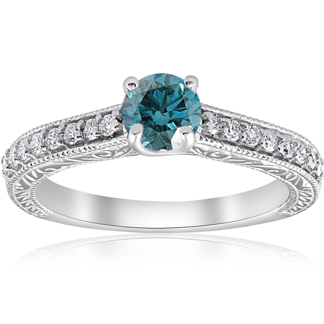 Pompeii 3/4ct Blue & White Diamond Vintage Engagement Ring 14K White ...