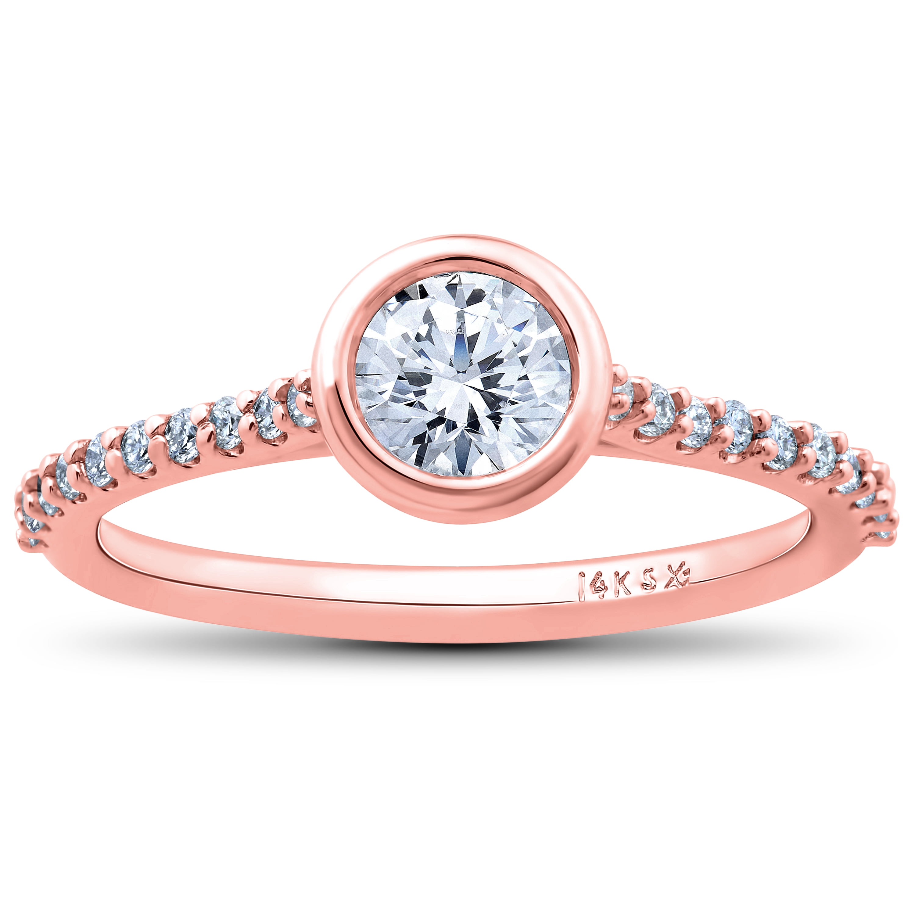 Pompeii 3/4ct Charlotte Diamond Engagement Ring 14k Rose Gold Lab Created Bezel Round - Walmart.com