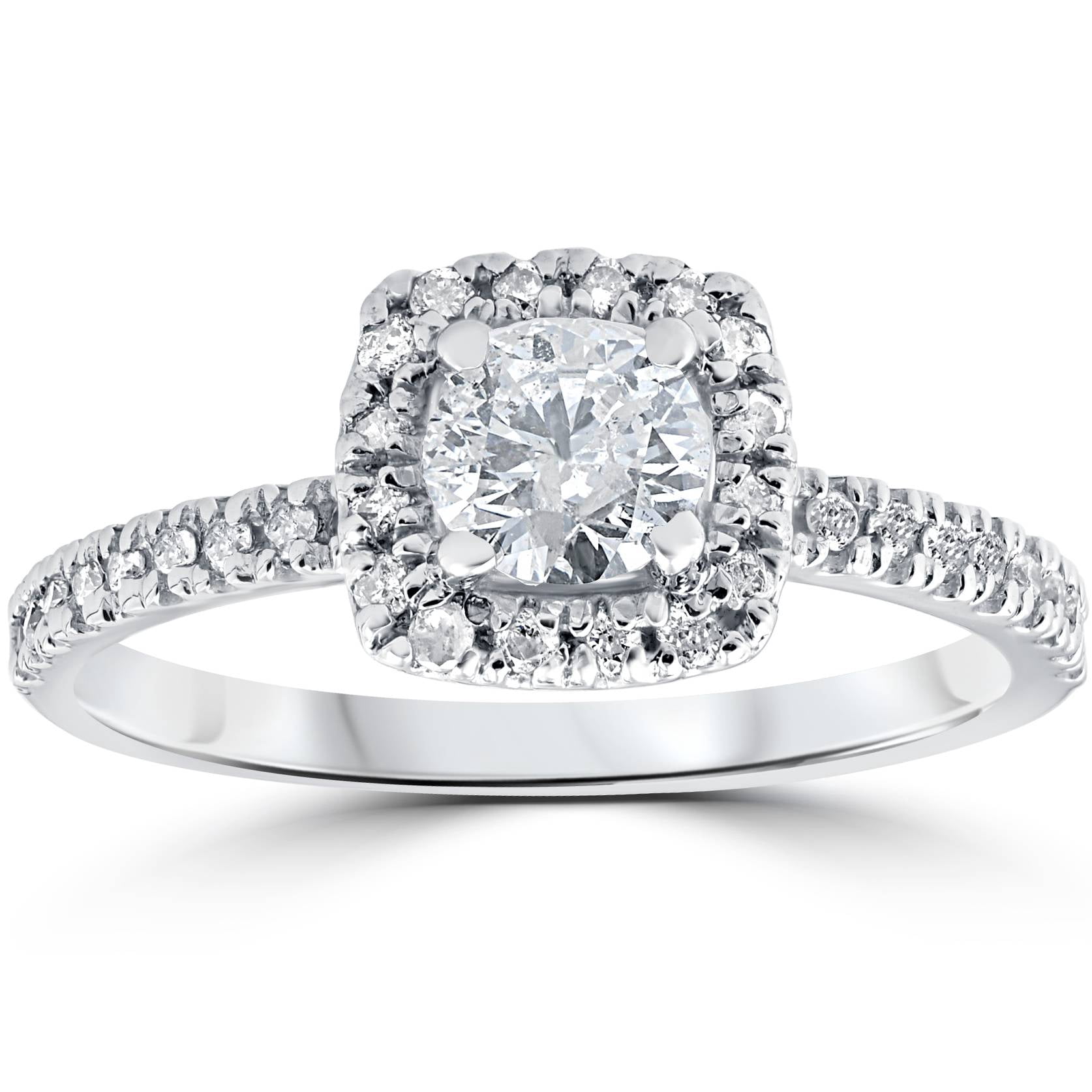 Pompeii 3/4ct Cushion Halo Diamond Engagement Ring 14K White Gold (G/H ...