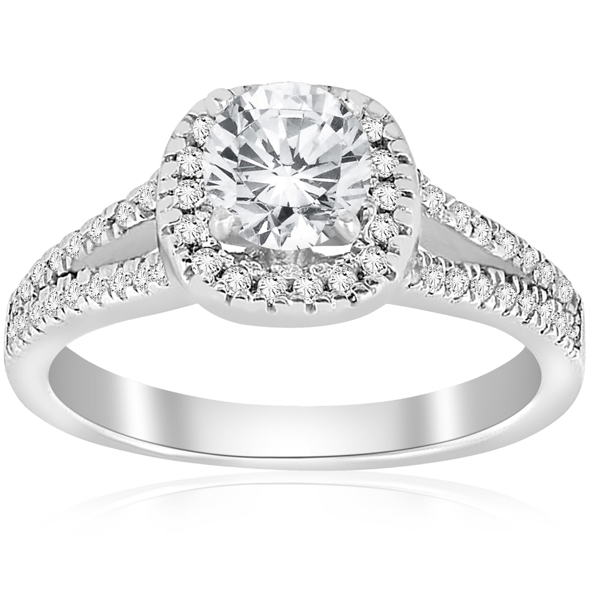 Pompeii 3/4ct Cushion Halo Diamond Engagement Ring Split Shank 14k White Gold (G/H,I1) - Walmart.com