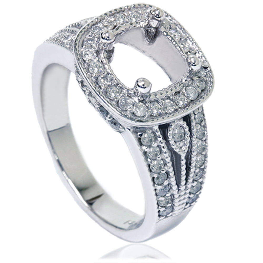 Pompeii 3/4ct Cushion Halo Diamond Ring Setting 14K White Gold (G/H,I1-I2) - Walmart.com