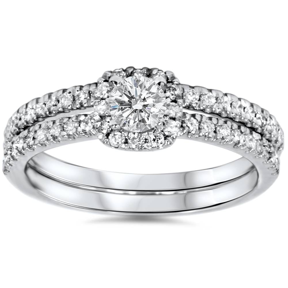 Pompeii 3/4ct Diamond Cushion Halo Engagement Wedding Ring Set White Gold (G/H,I1-I2) - Walmart.com