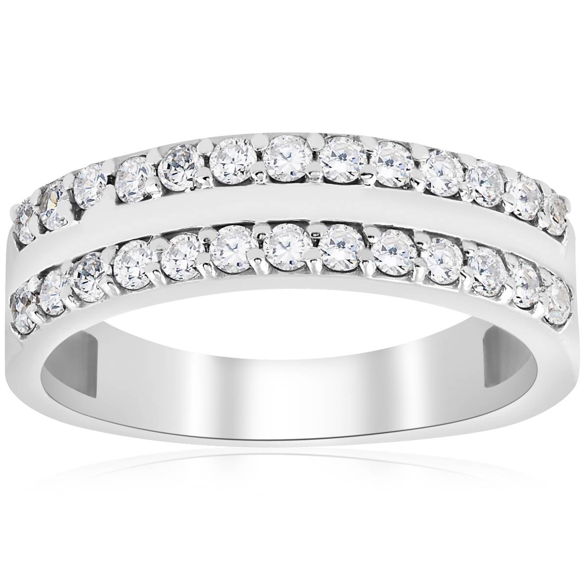 Pompeii 3/4ct Diamond Double Row Wedding Ring 14K White Gold (G/H,I1 ...