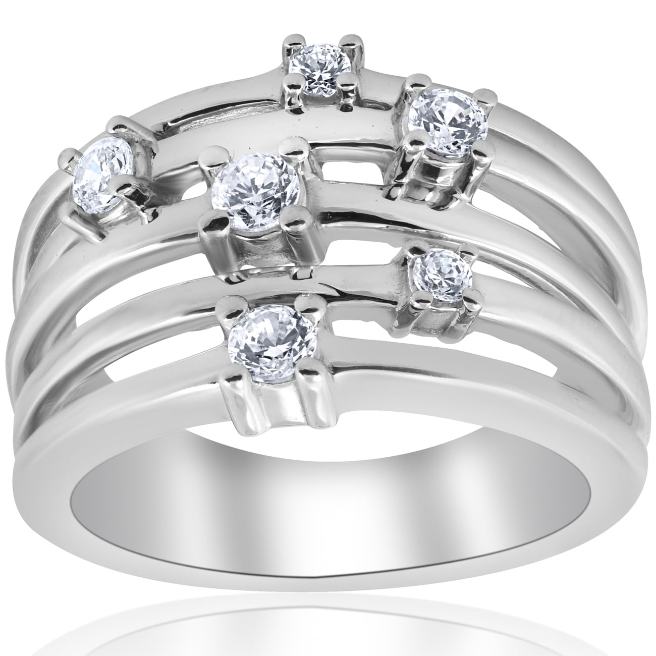 Pompeii 3/4ct Diamond Multi Row Wide Right Hand Ring 10k White or ...