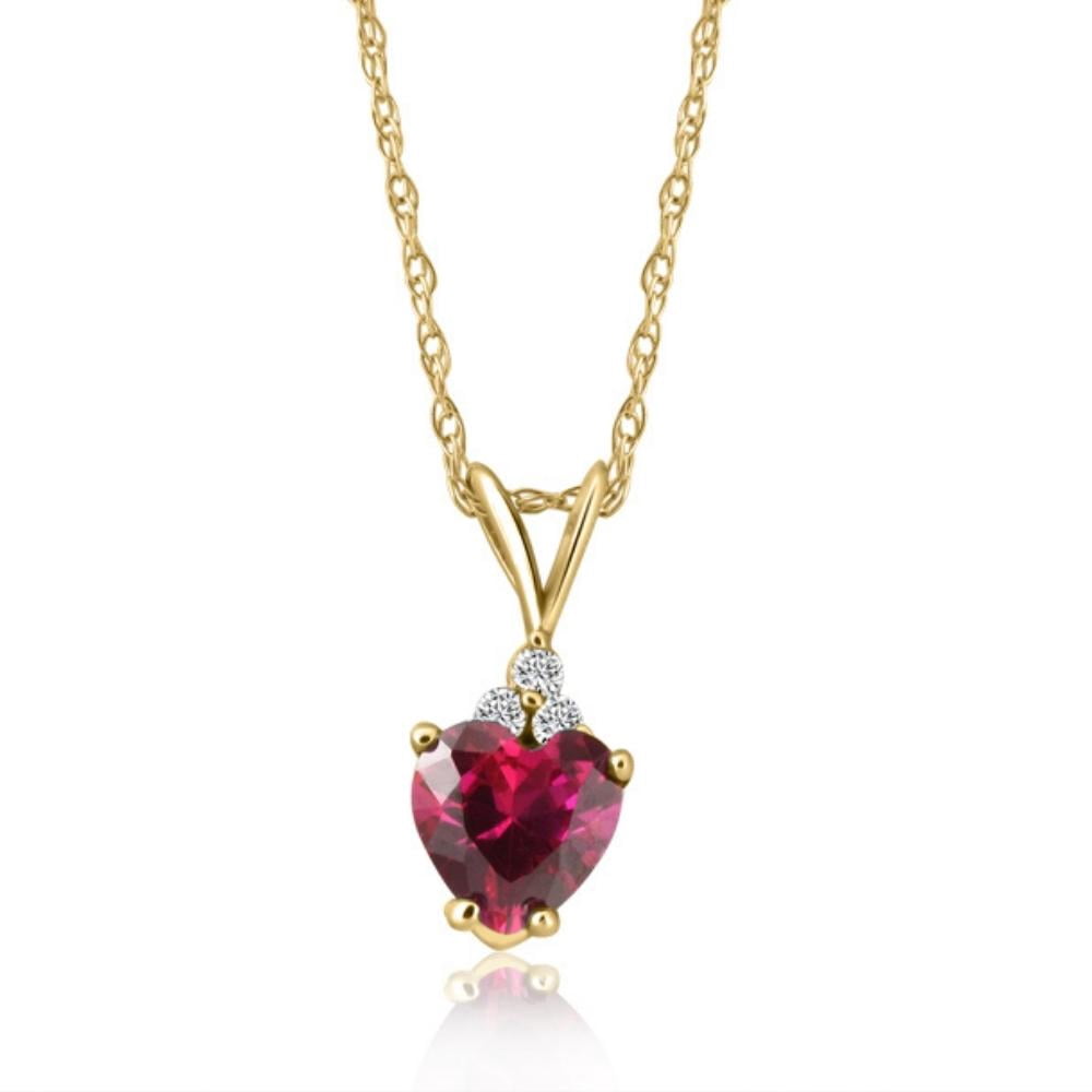 Pompeii 3/4ct Diamond & Ruby Heart Pendant 14K Yellow Gold 1/2" (G,I1 ...