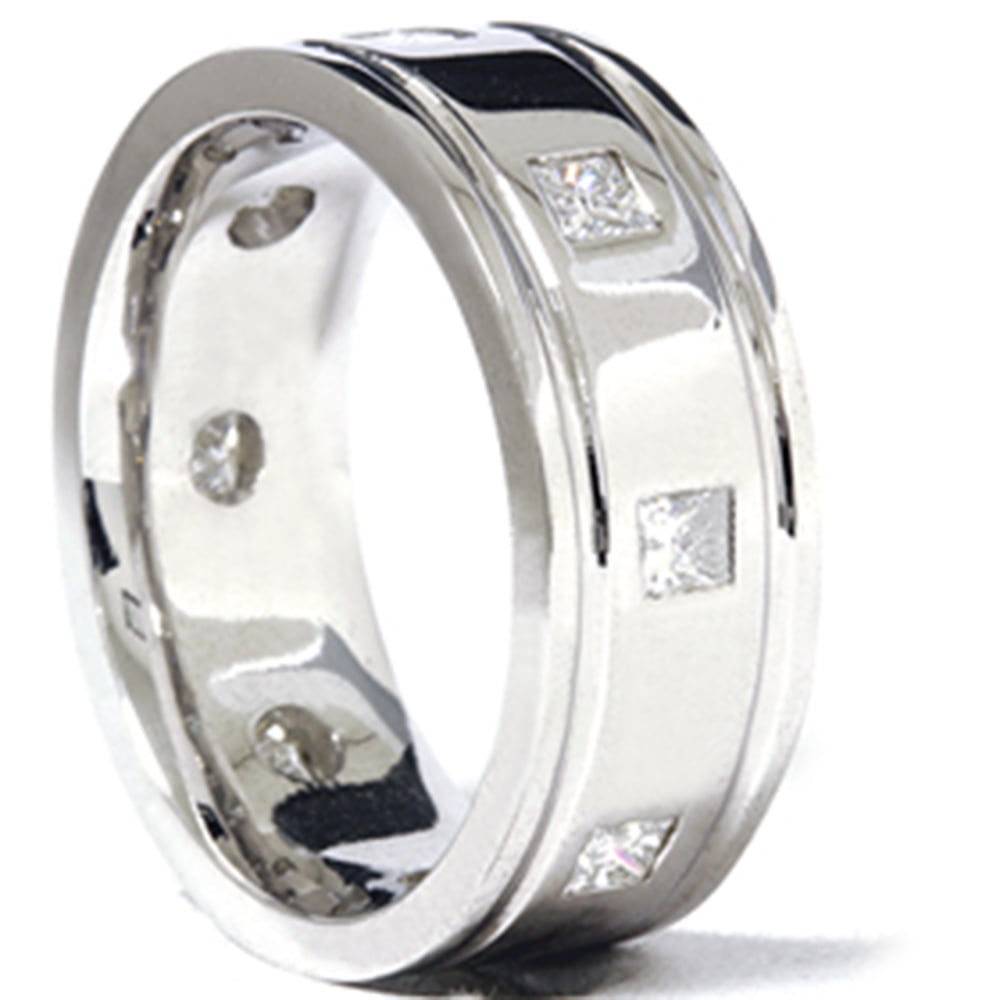 Pompeii 3/4ct Princess Cut Mens Comfort Fit Wedding Band Ring (G/H,SI ...