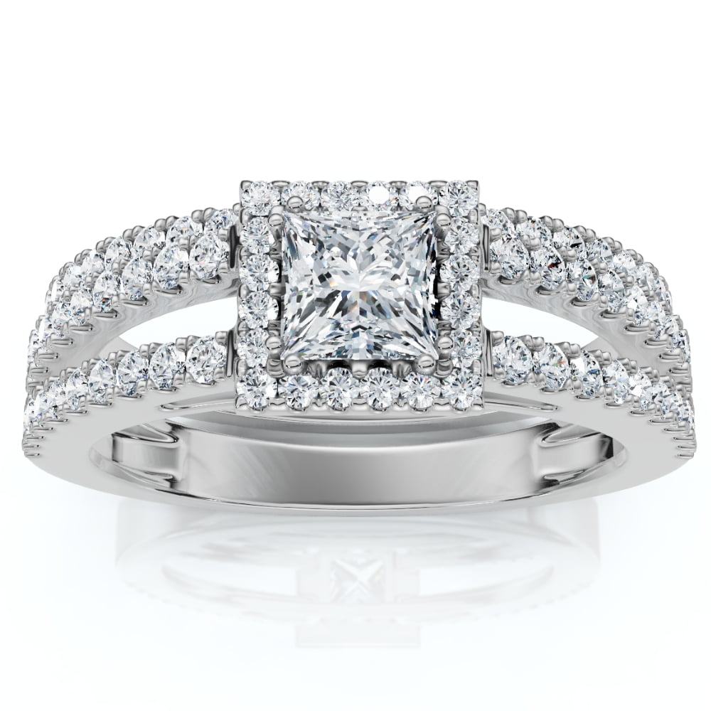 Pompeii 3/4ct Princess Cut Split Shank Engagement Ring Set 14K White ...