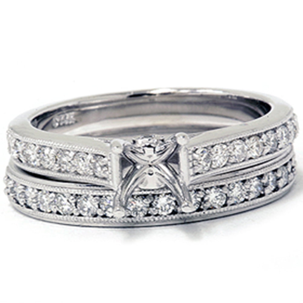 Pompeii 3/4ct SI Diamond Engagement Mount Wedding Ring Set 14K White ...