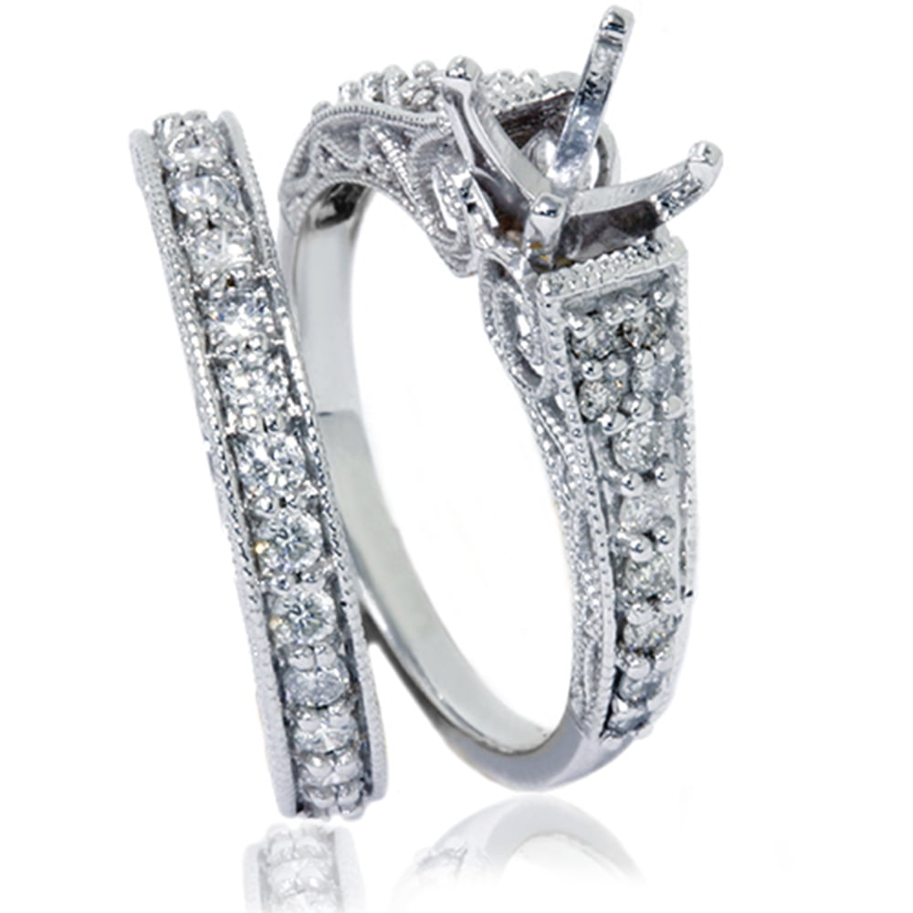Pompeii 3/4ct Vintage Diamond Ring Heirloom Filigree Set 14K White Gold ...