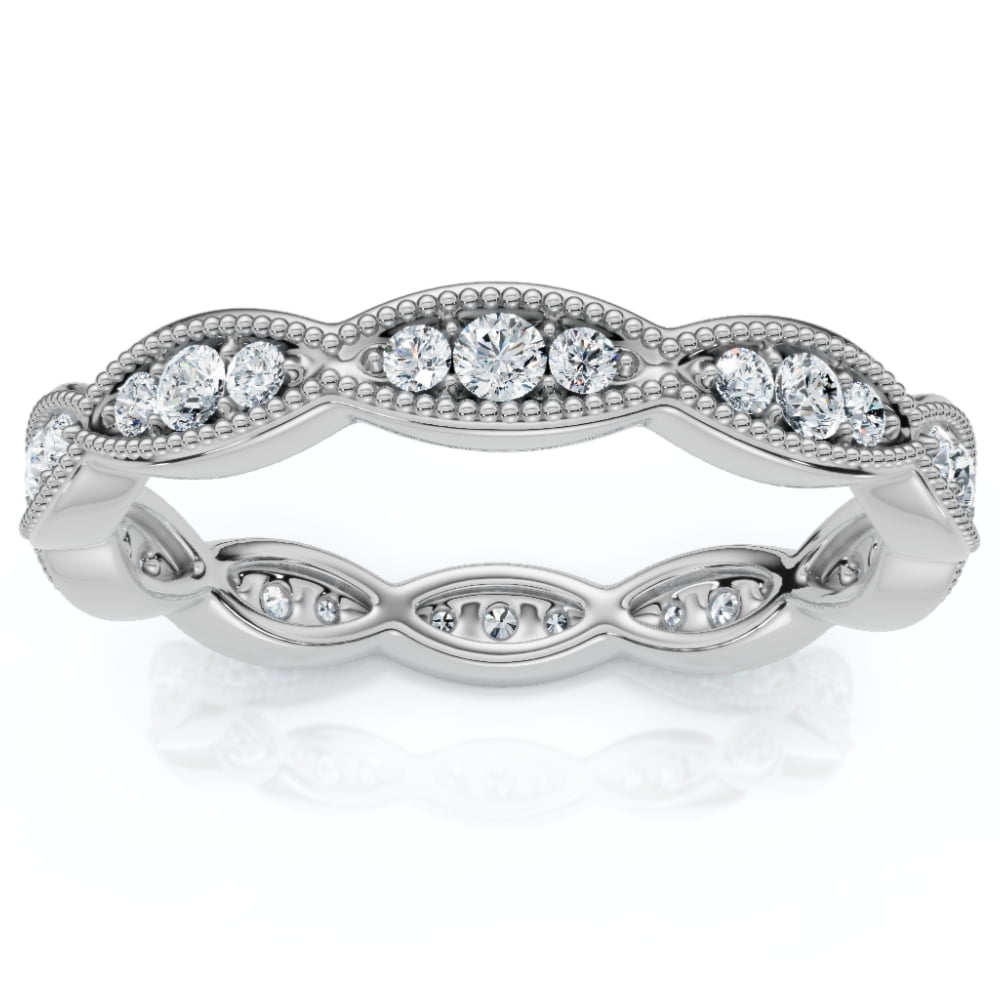 Pompeii 3/8ct Diamond Vintage Eternity Ring Stackable Womens Wedding ...