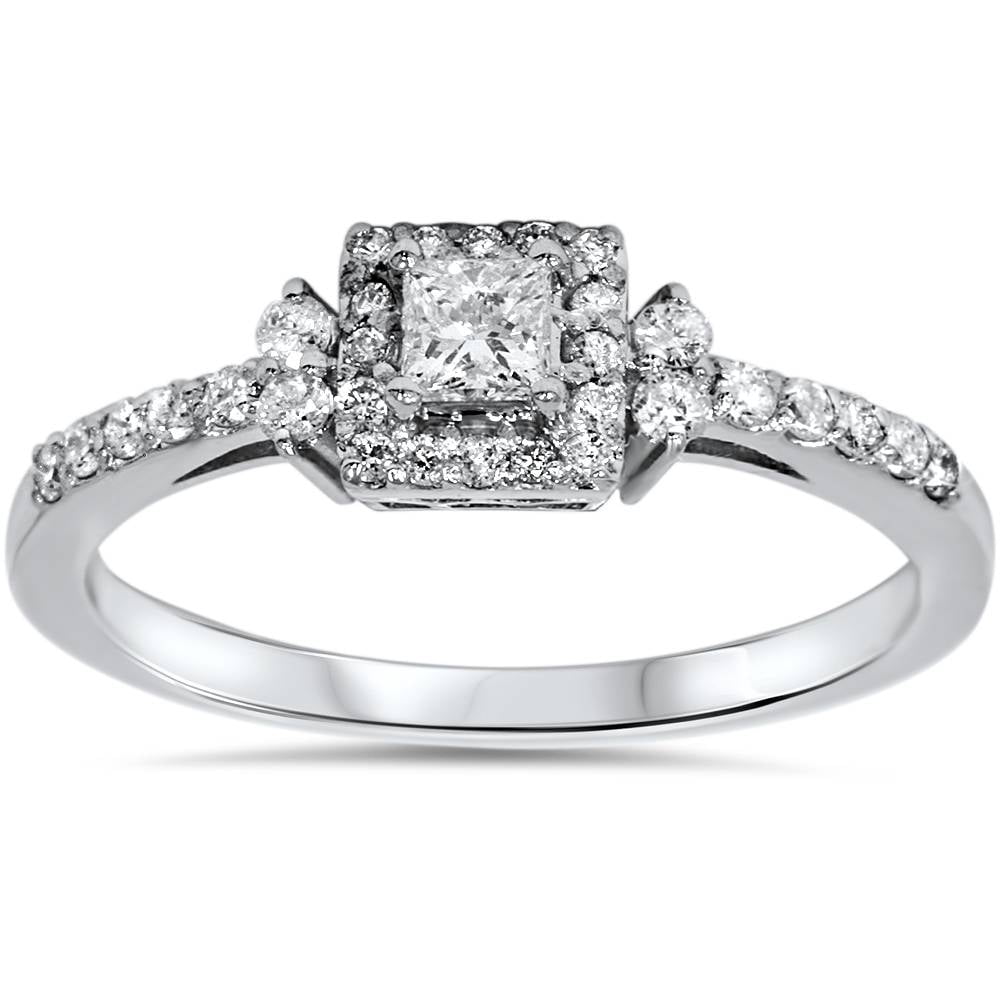 Pompeii 3/8ct Princess Cut Diamond Vintage Halo Engagement Promise Ring ...