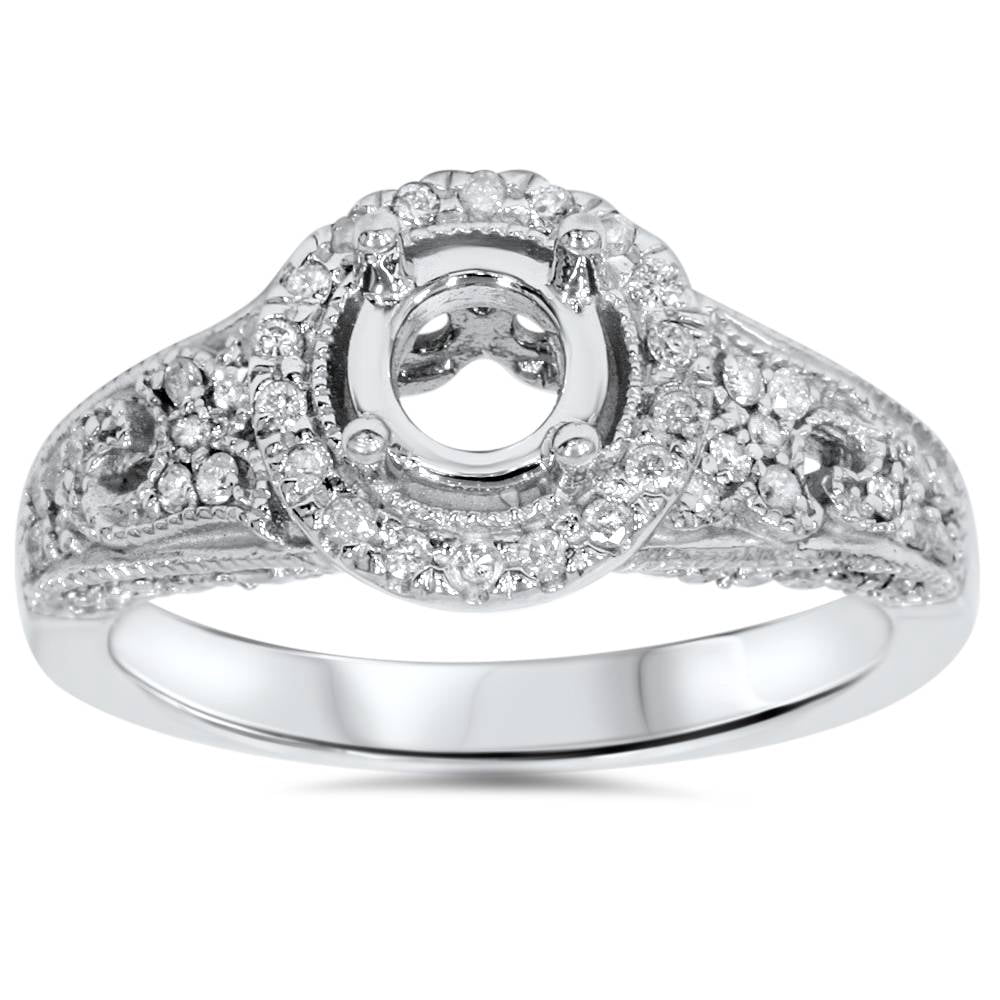 Pompeii 3/8ct Round Halo Vintage Diamond Engagement Ring Setting (G/H ...