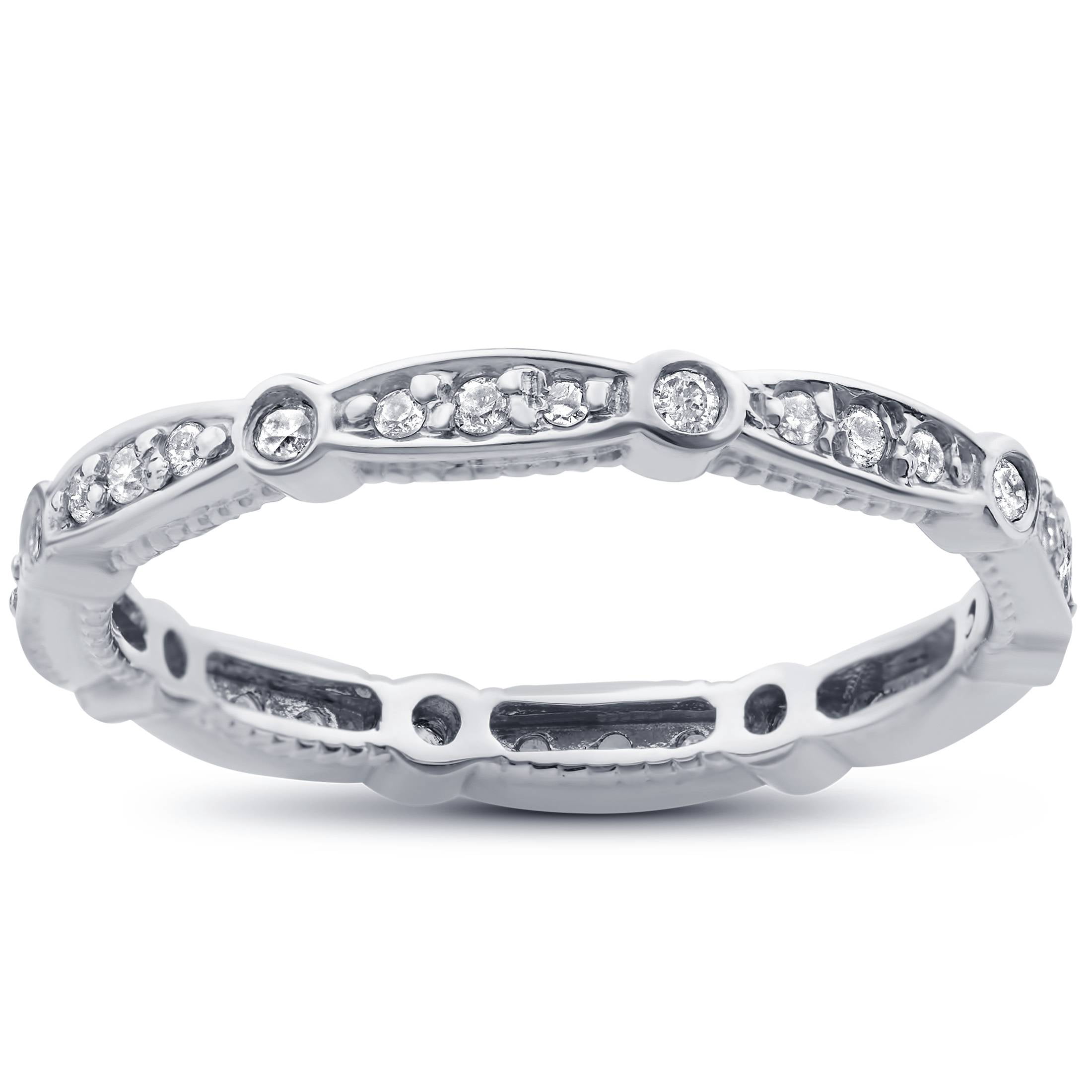 Pompeii 3/8ct Vintage Diamond Eternity Stackable Ring 14K White Gold (H ...